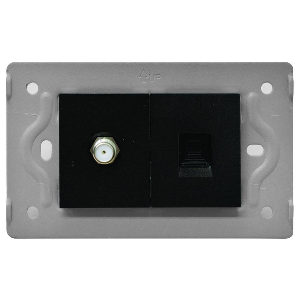 Toma T +Toma Lan Internet Luxor Negra Intercambiable Sin Tapa ...